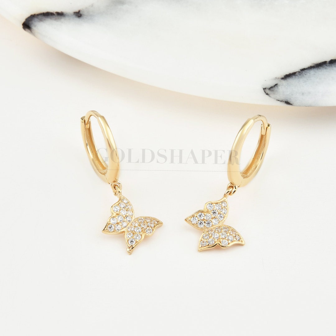 Gold Schmetterling Ohrringe 14k Solid Gold Gold Schmetterling - Etsy.de