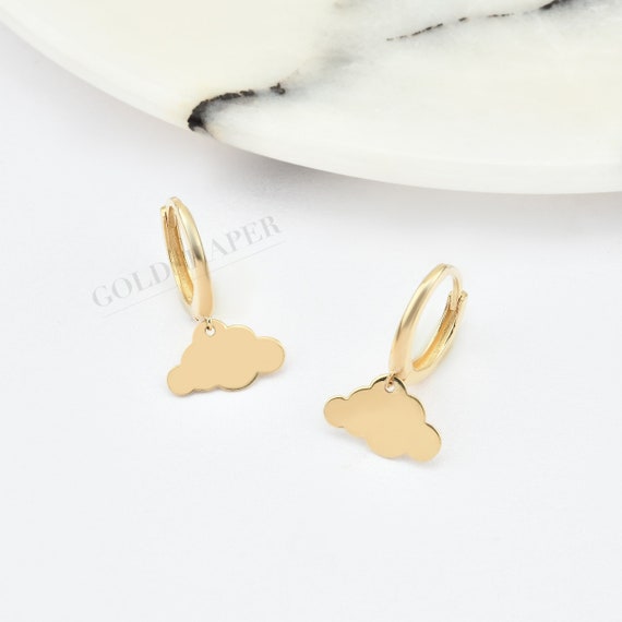 Cloud Hoop Earrings 14k Solid Gold Cloud Earring Gift for - Etsy