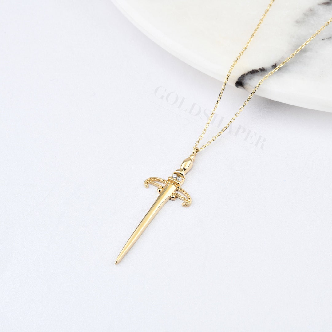 14K Solid Gold Sword Pendant or Necklace Unisex Necklace - Etsy