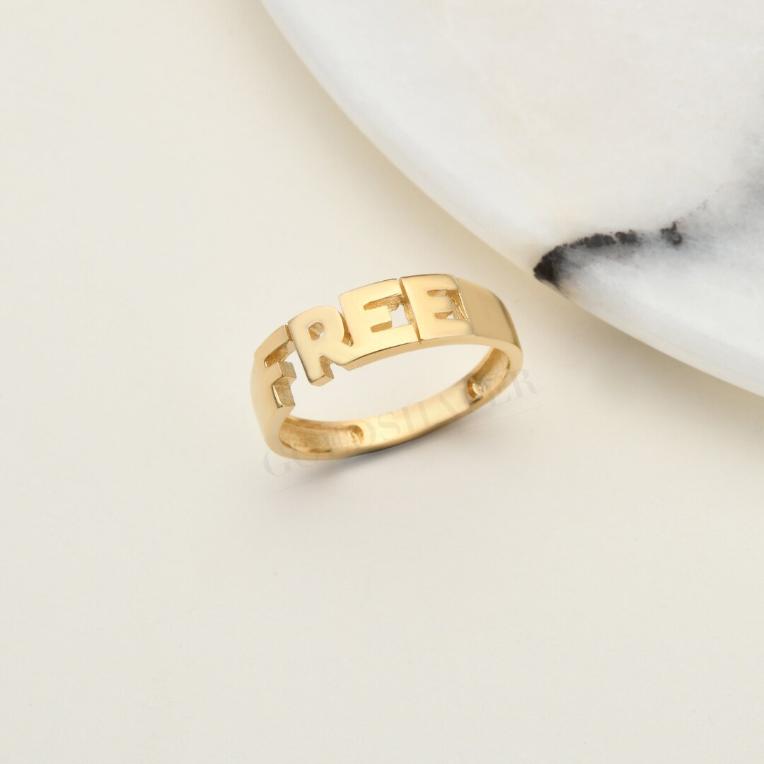 Free Ring 14K Solid Gold Name Ring Letter Ring Birthday - Etsy