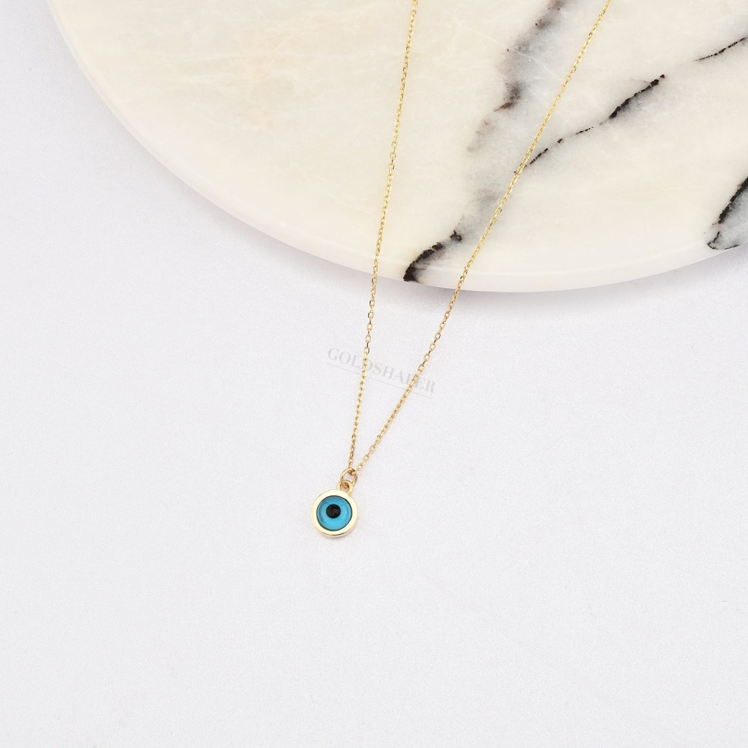 Tiny Evil Eye Necklace 14K Solid Gold Mini Evil Eye - Etsy