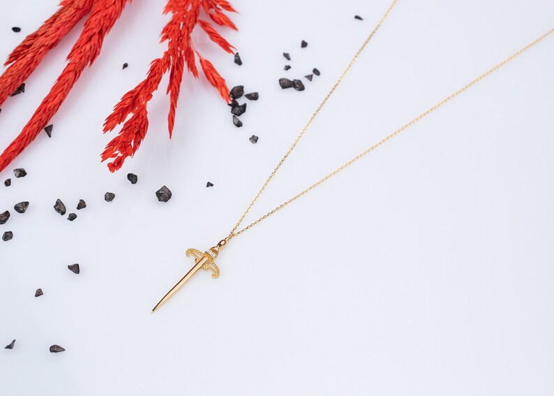 14K Solid Gold Sword Pendant Or Necklace Unisex Necklace | Etsy