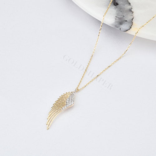 Minimal Angel Wings Necklace in Solid Gold 14k Solid Gold - Etsy