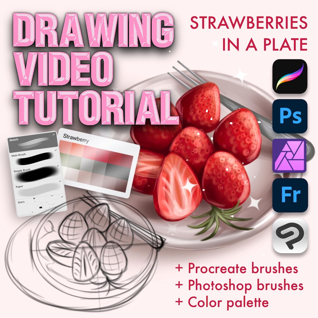 Realistic Strawberry Drawing Video Course With Procreate Brushes ...