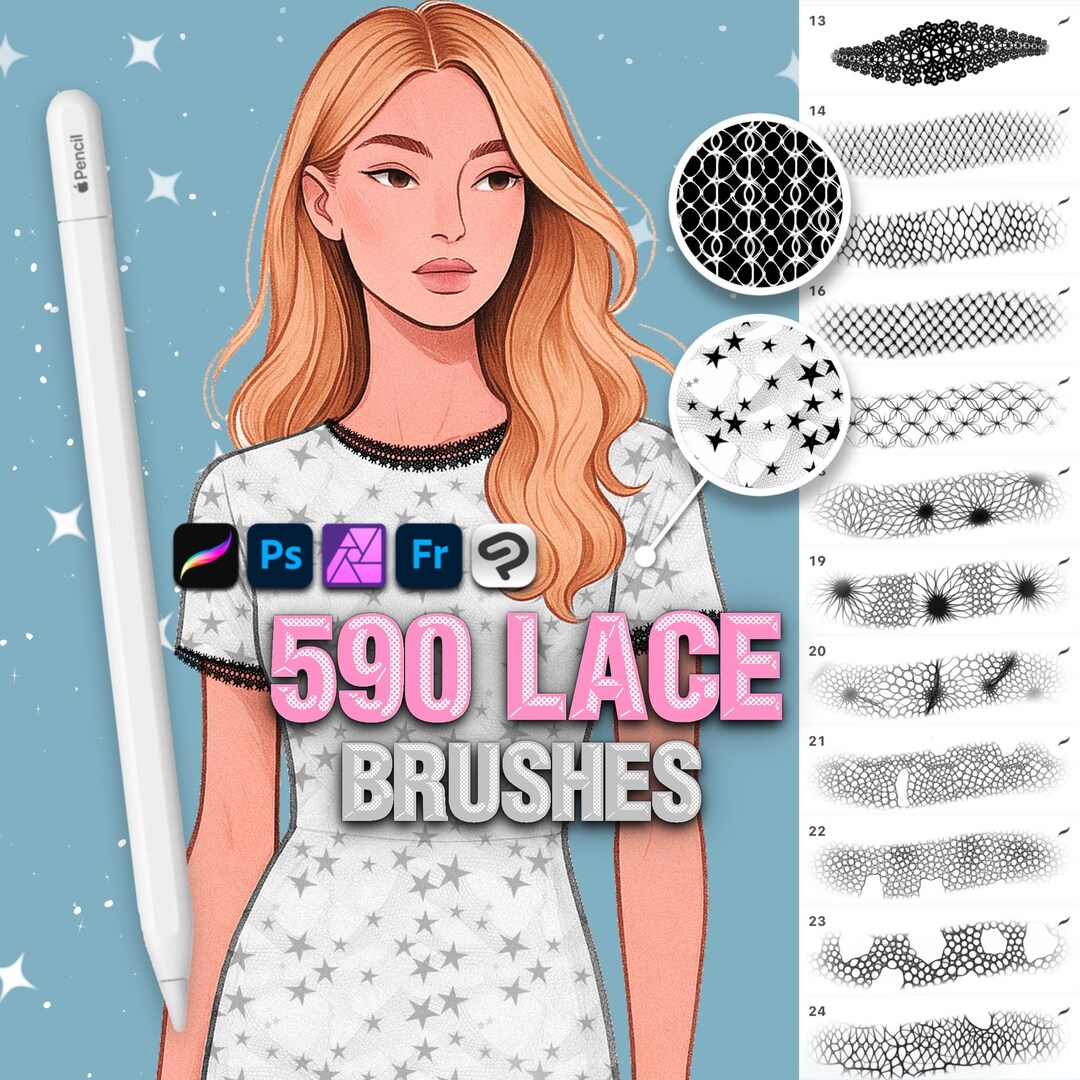 Photoshop Lace Texture Brushes. Clip Studio Ruffles, Tulle Brushes - Etsy