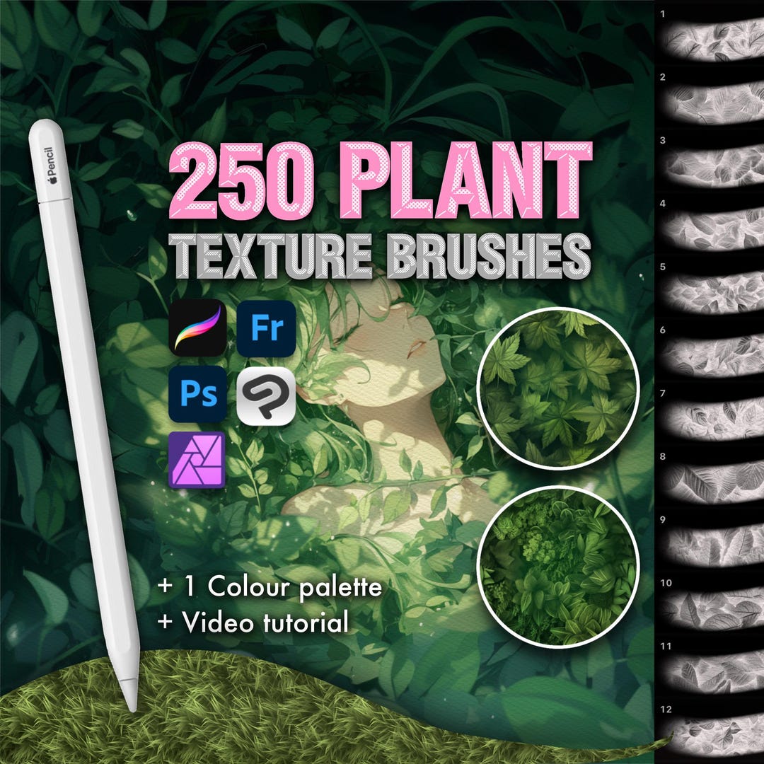 Photoshop Flora Texture Brushes. Clip Studio Forest, Plant, Leaf, Moss ...