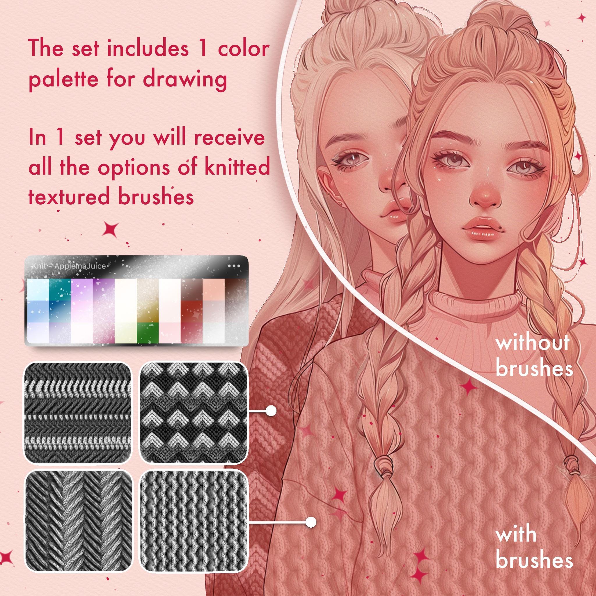 Photoshop Knit Fabric Brushes. Clip Studio Knitted Texture Brushes ...