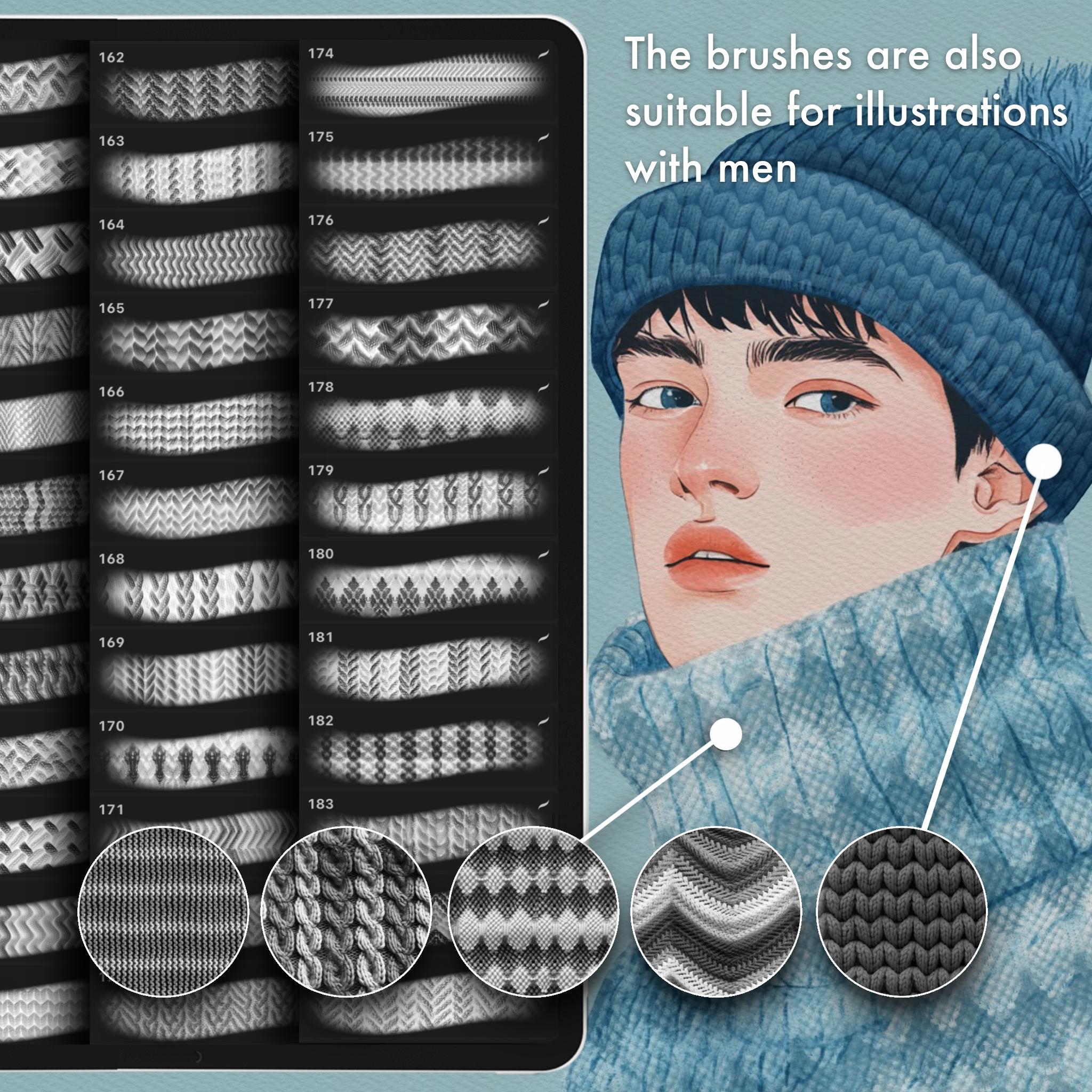 Photoshop Knit Fabric Brushes. Clip Studio Knitted Texture Brushes ...