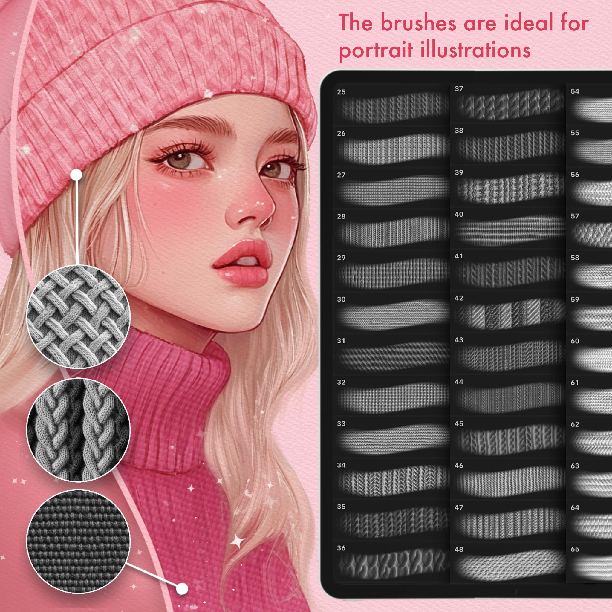 Photoshop Knit Fabric Brushes. Clip Studio Knitted Texture Brushes ...