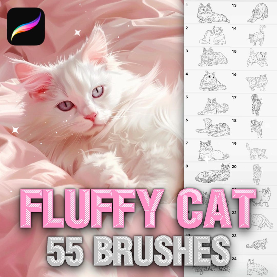 Procreate Cat Brushes. Procreate Fur Fluffy Cat Brush. Procreate Cute ...