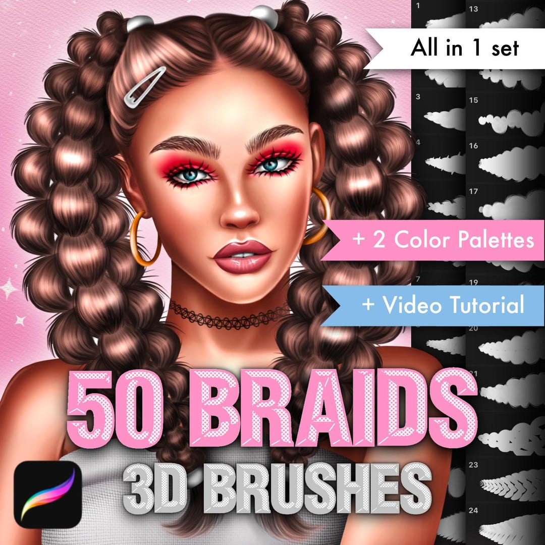 Procreate Hair Brushes. Procreate Braids Brushes. Procreate Hairstyle ...