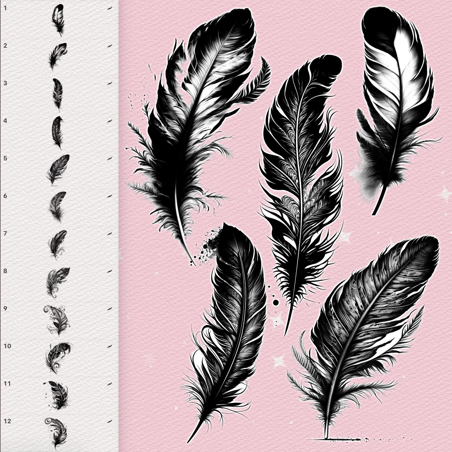 Procreate Feather Brushes. Procreate Realistic Feather Tattoo Brush ...