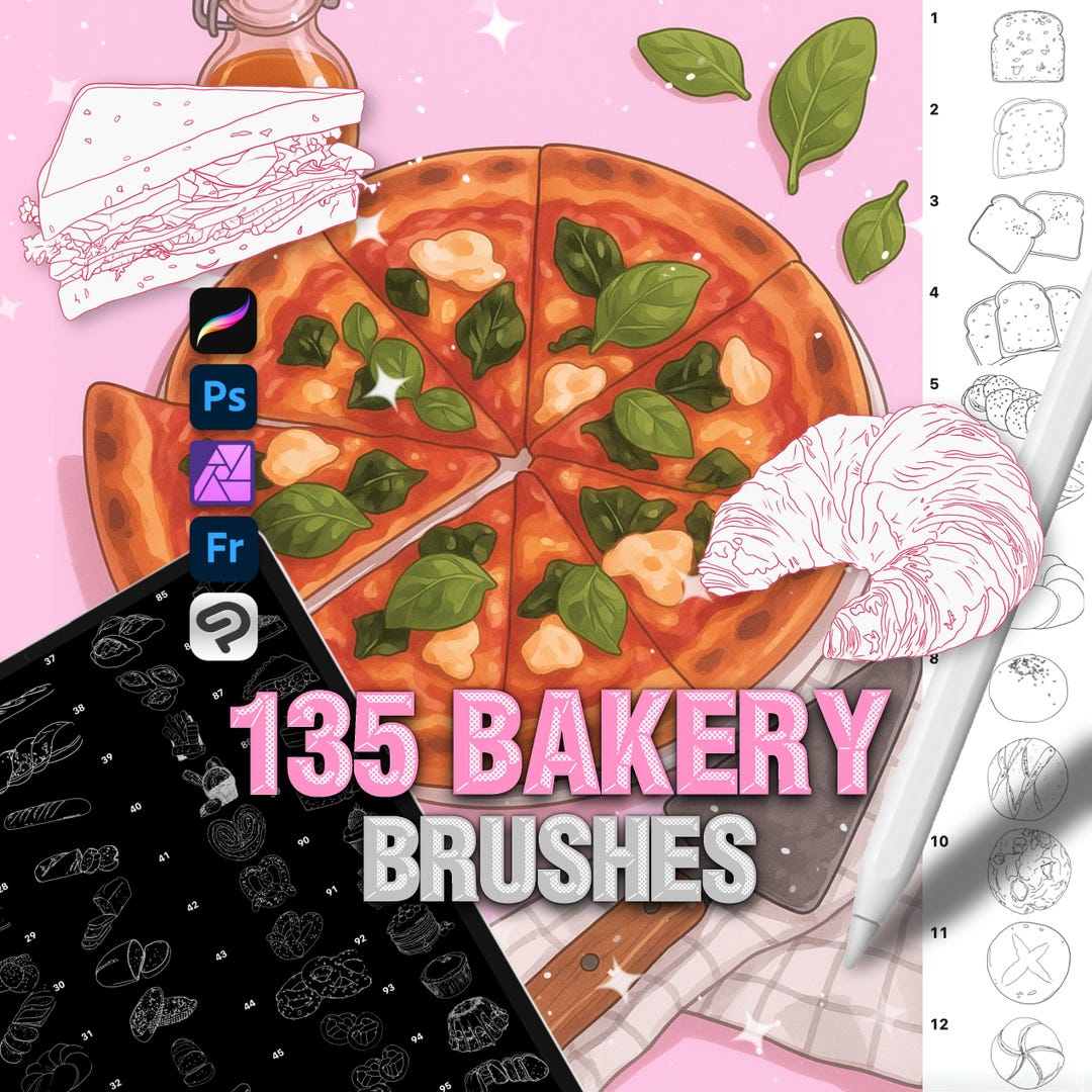 135 Bakery Food Brushes, Procreate, Photoshop, CSP, Affinity - Etsy