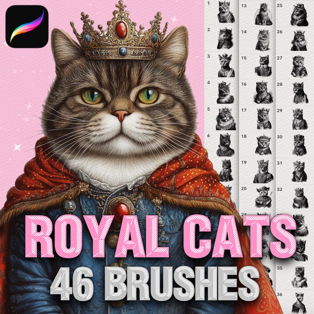 Procreate Cat Brushes. Procreate Royal Cats Crown Brushes. Procreate ...