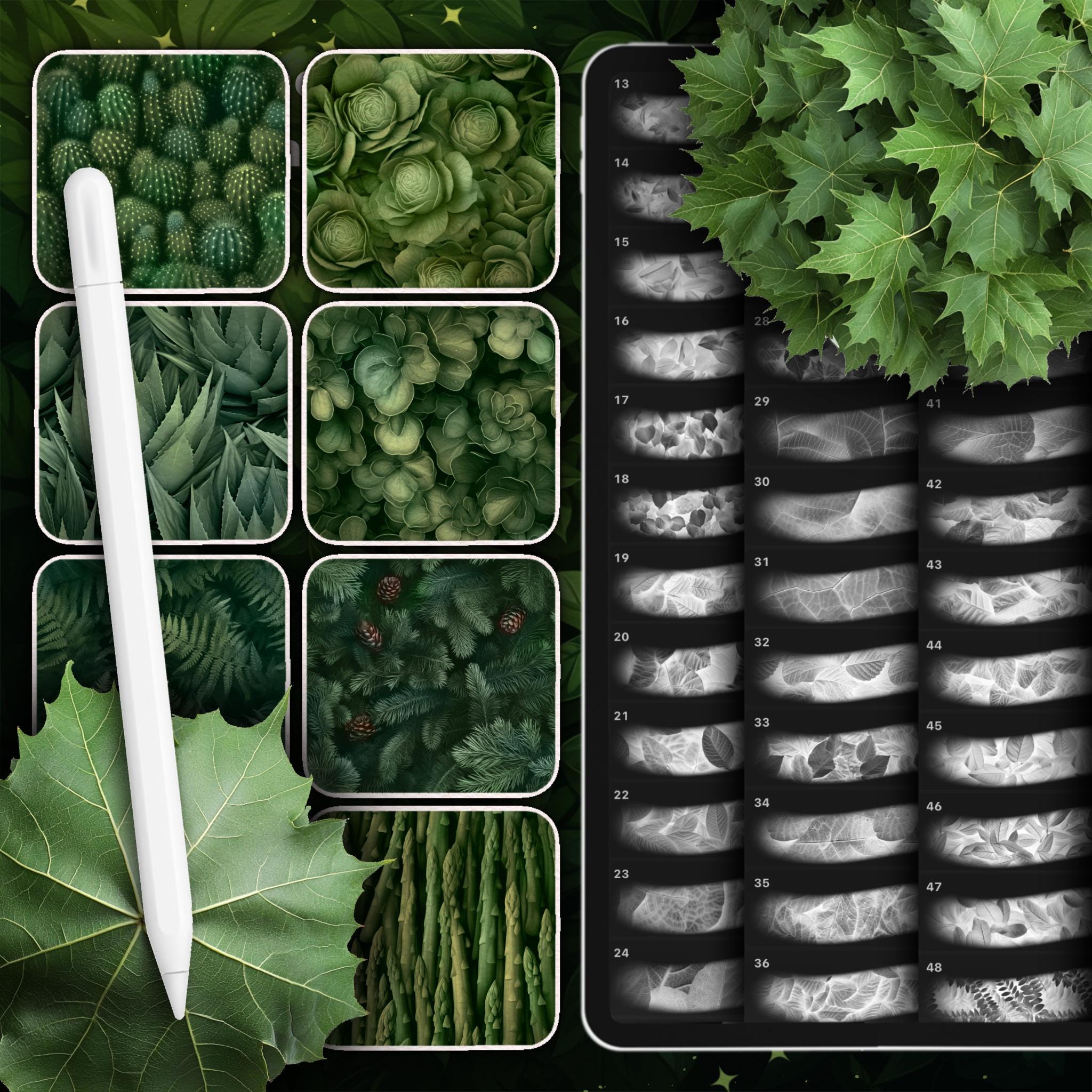 Photoshop Flora Texture Brushes. Clip Studio Forest, Plant, Leaf, Moss ...
