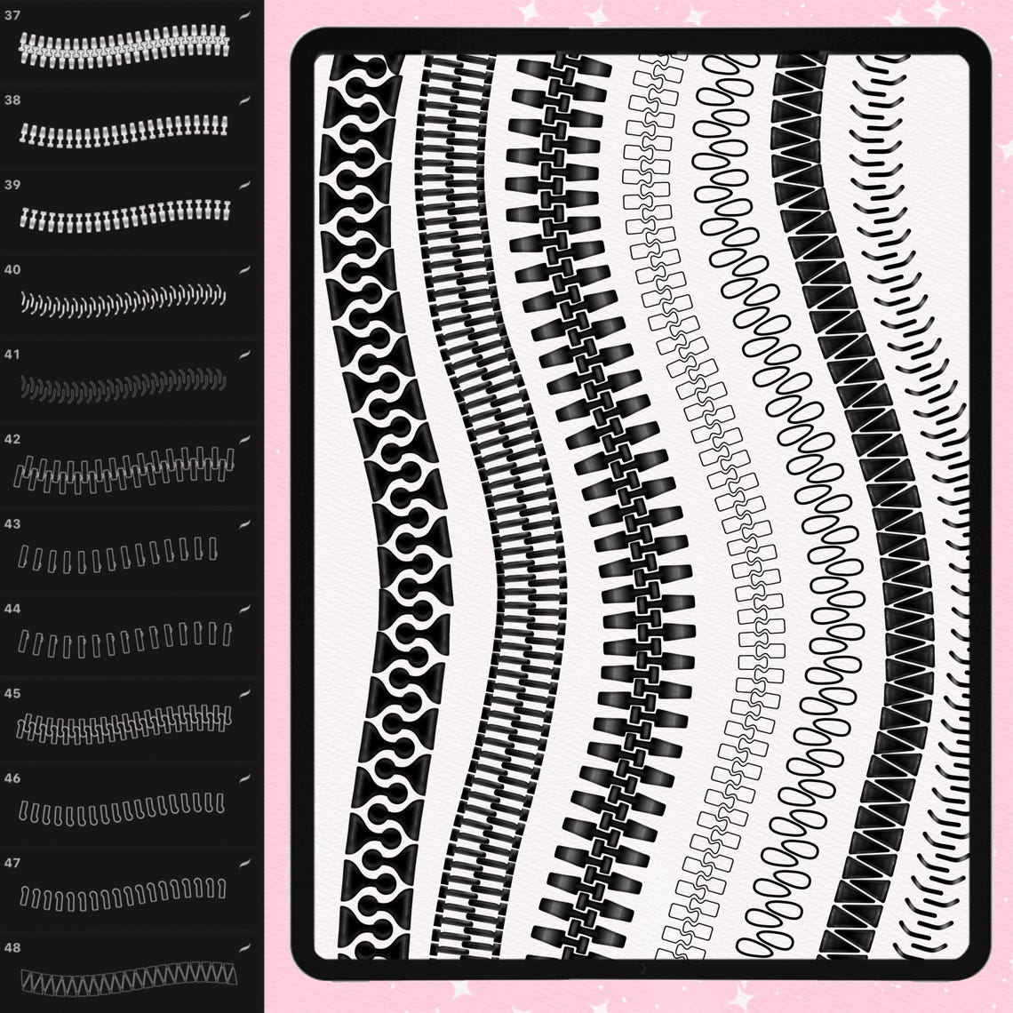 155 Procreate Zipper Brushes, Slider Stamps (digital Download) - Etsy
