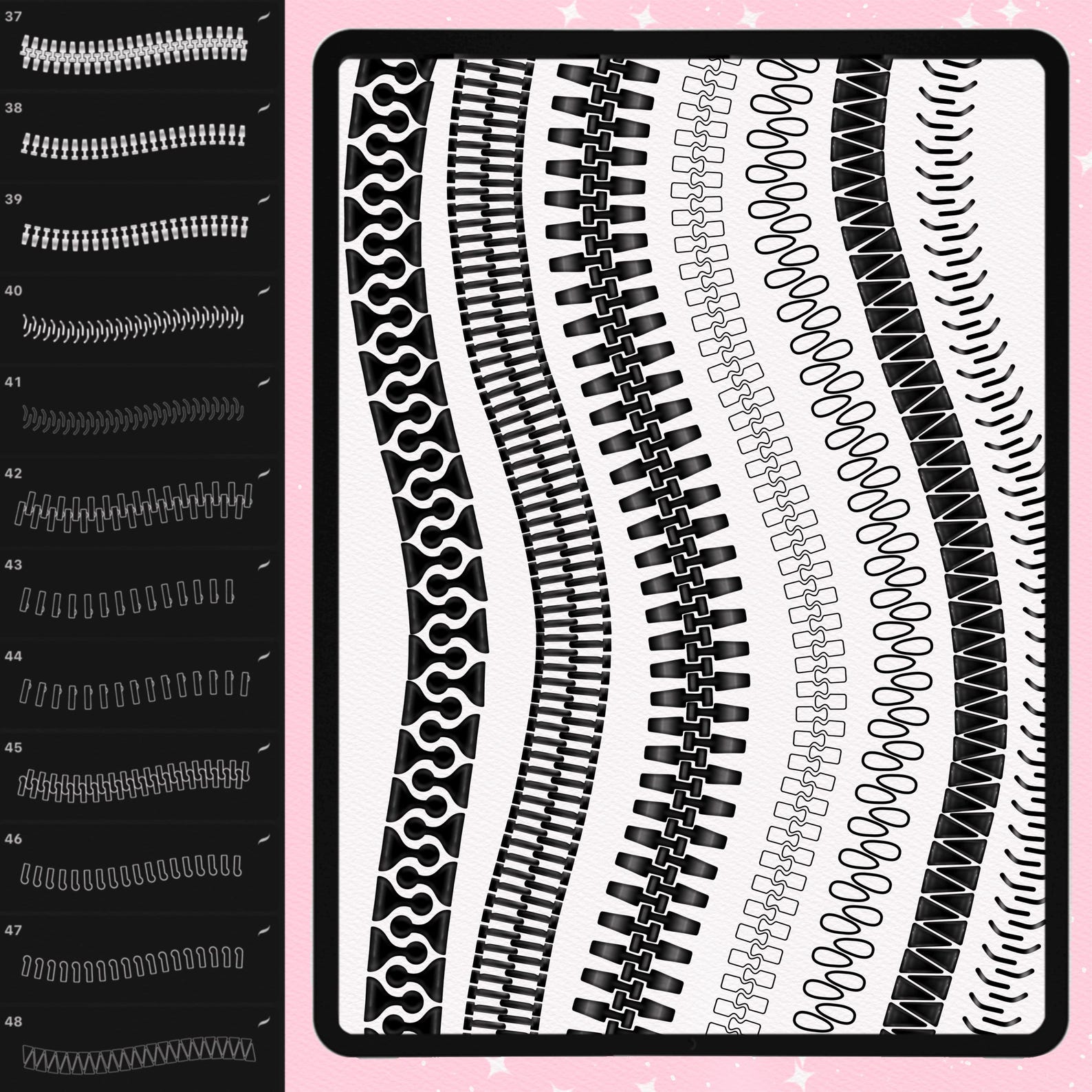 155 Procreate Zipper Brushes, Slider Stamps (digital Download) - Etsy