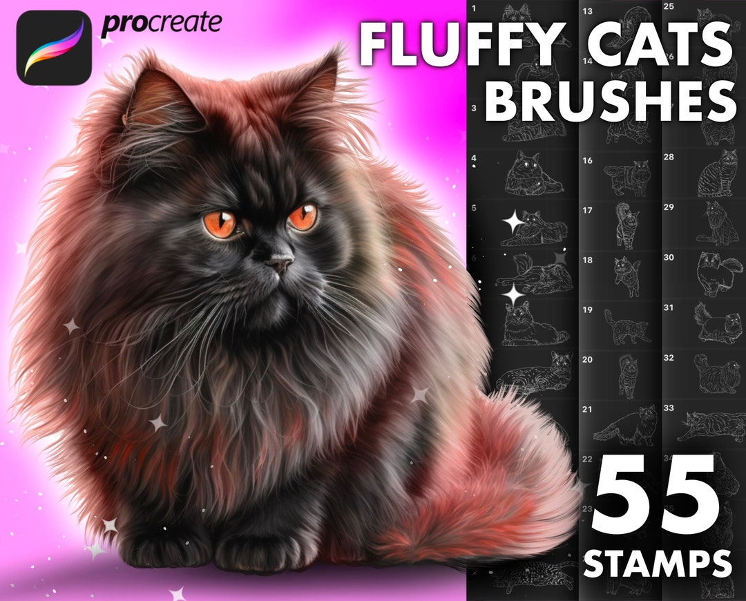 Cats Procreate Stamps Brushes. Procreate Fluffy Cat Brush. Procreate ...