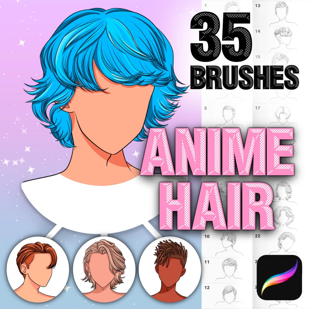 Procreate Male Anime Hair Brushes. Procreate Male Manga Hairstyles ...