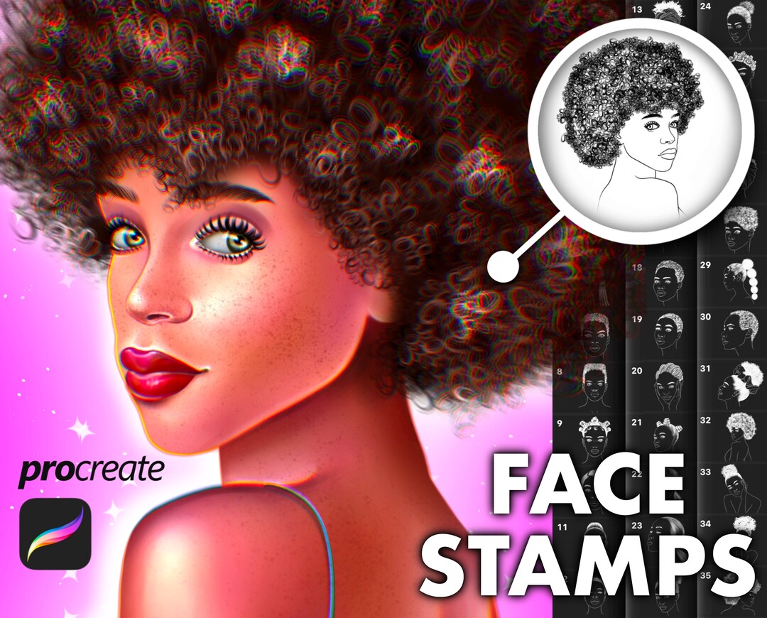 Procreate Face Stamp Brushes Procreate Afro Hair Procreate Portrait Brushes Procreate Female