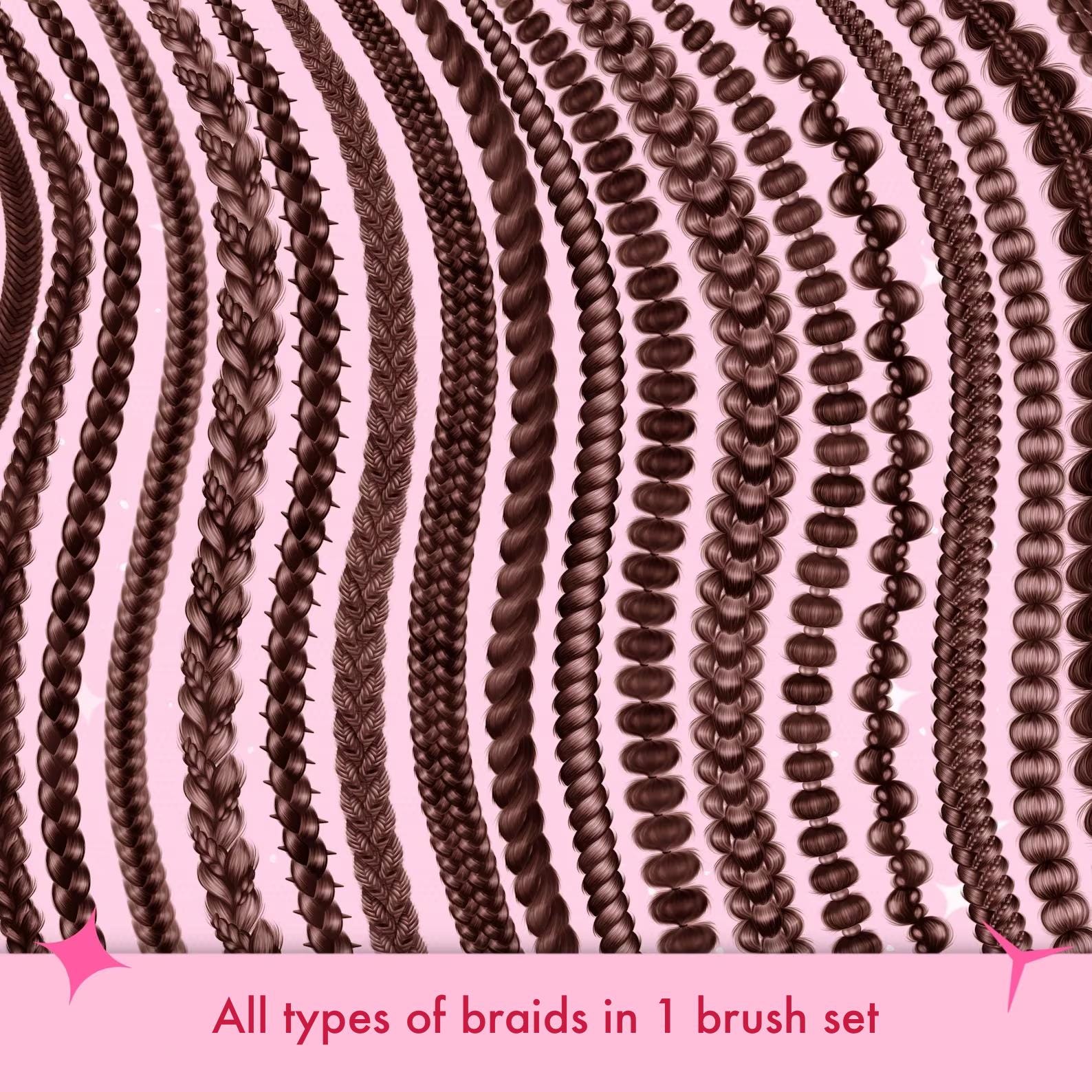 Procreate Braids Brushes: 50 Hairstyle & Jewelry Stamps (digital ...