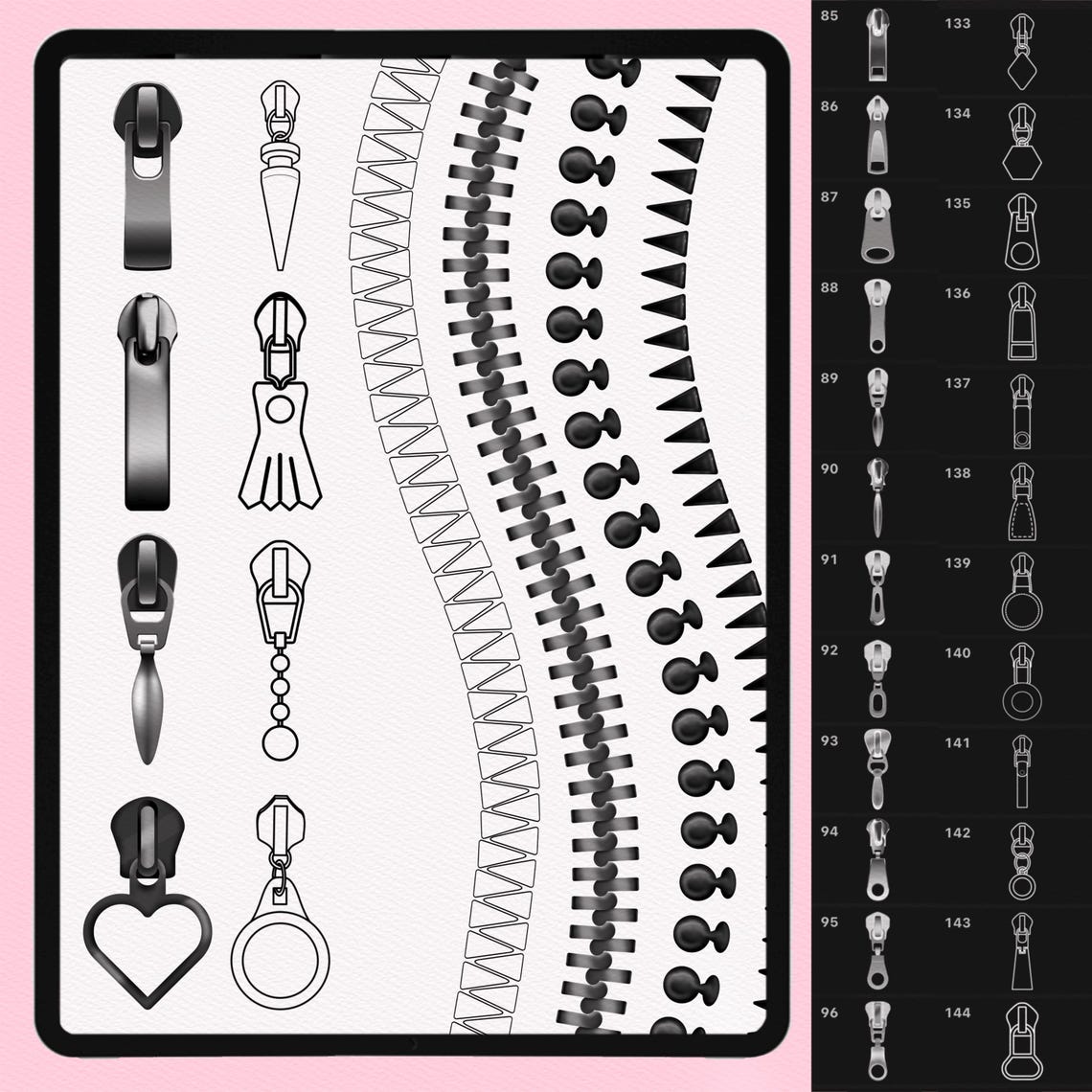 155 Procreate Zipper Brushes, Slider Stamps (digital Download) - Etsy