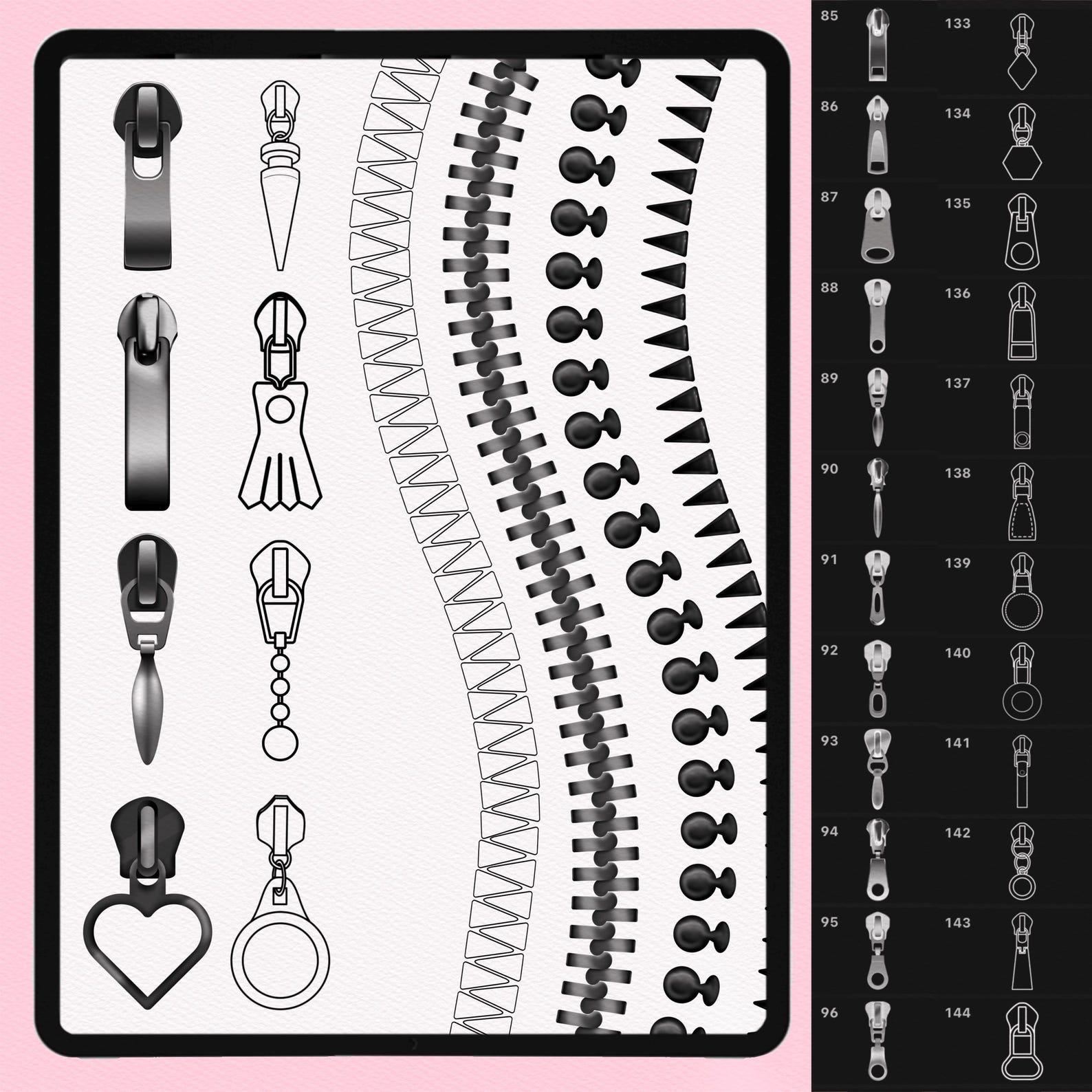 155 Procreate Zipper Brushes, Slider Stamps (digital Download) - Etsy