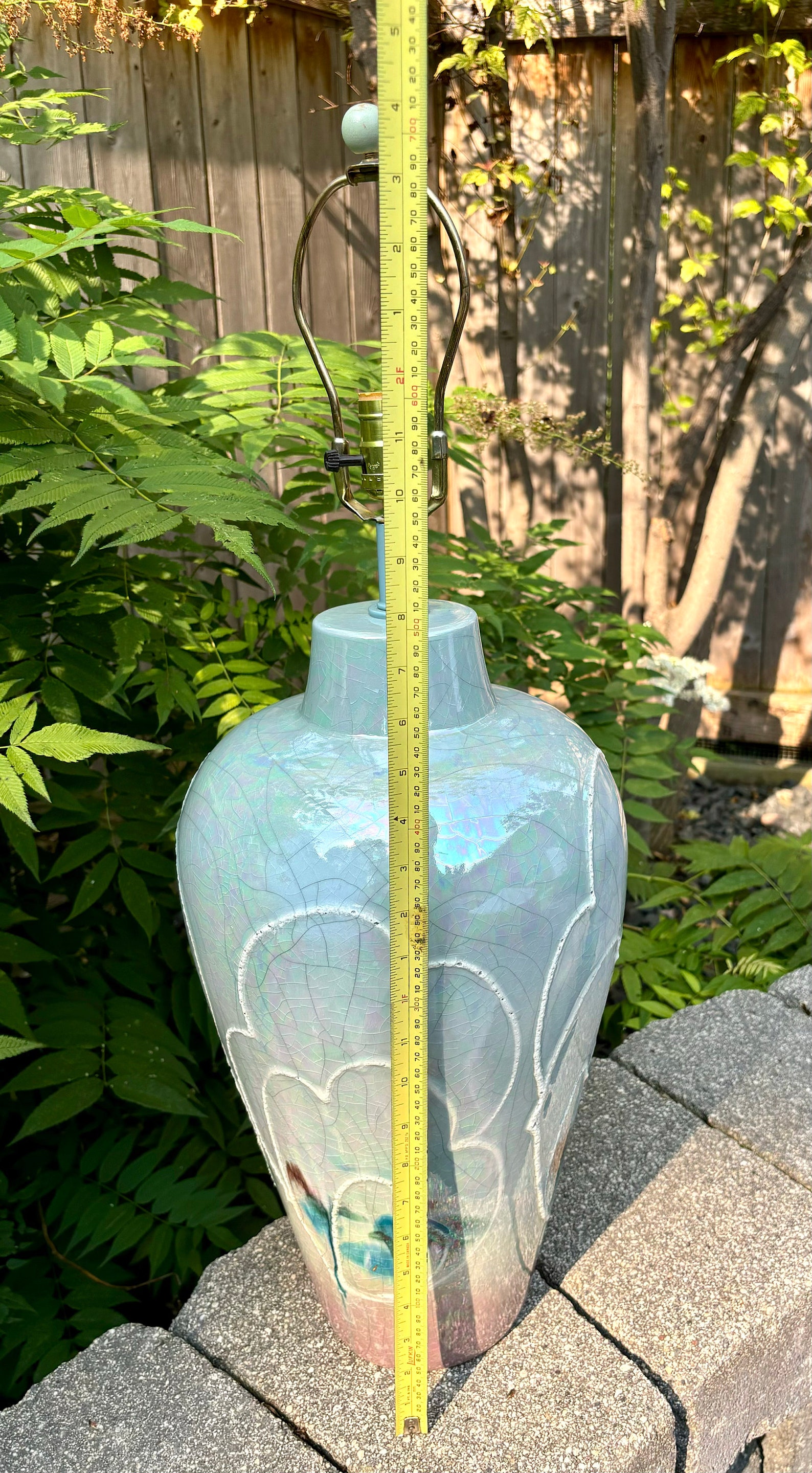 Large Raku Pottery Lamp With Shade: Iridescent Pastel 1980s Lighting - Etsy