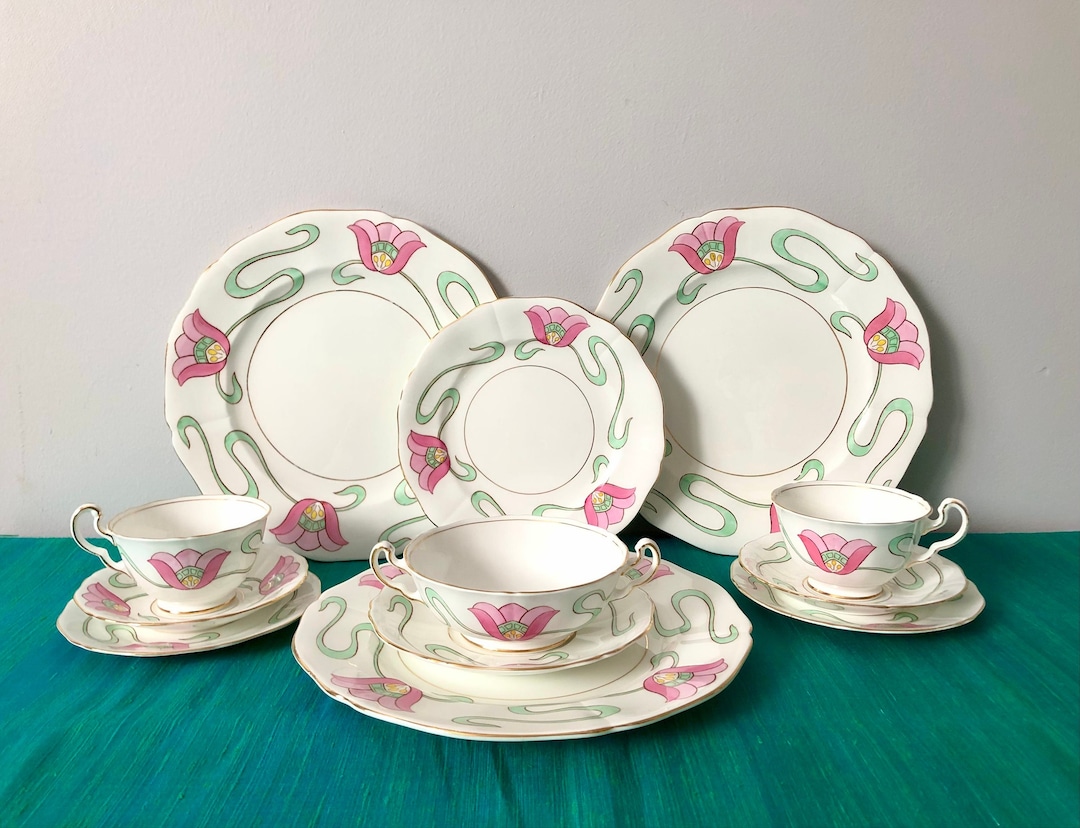 Adderley 1789 Bone China Art Deco/ Art Nouveau Floral Dinnerware SET ...