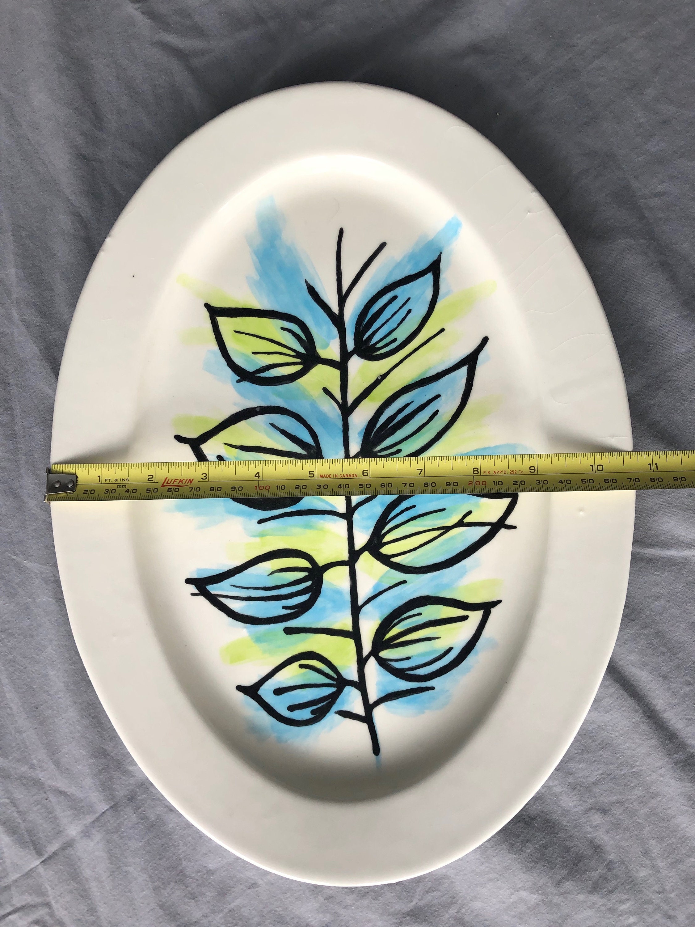 MCM Atomic Era Serving Platter: Hand Painted Ceramic, 1950s Oval Plate ...