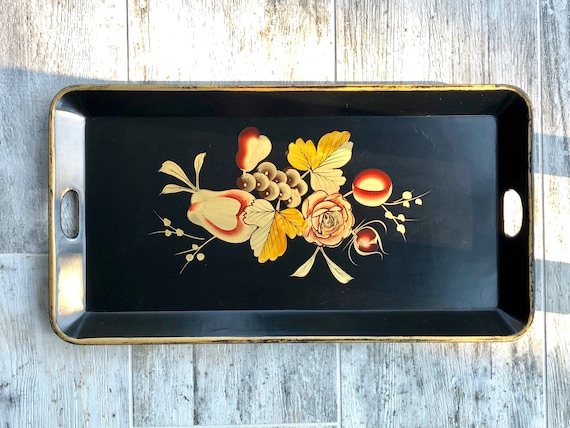 Large Vintage Hand Painted Japanese Lacquer Ware Tray Wooden | Etsy