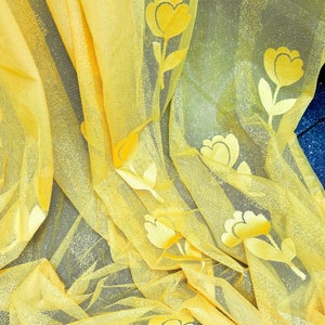 MCM Yellow Mesh Tulip Pattern Curtain/ Repurposing Fabric Circa 1960 ...