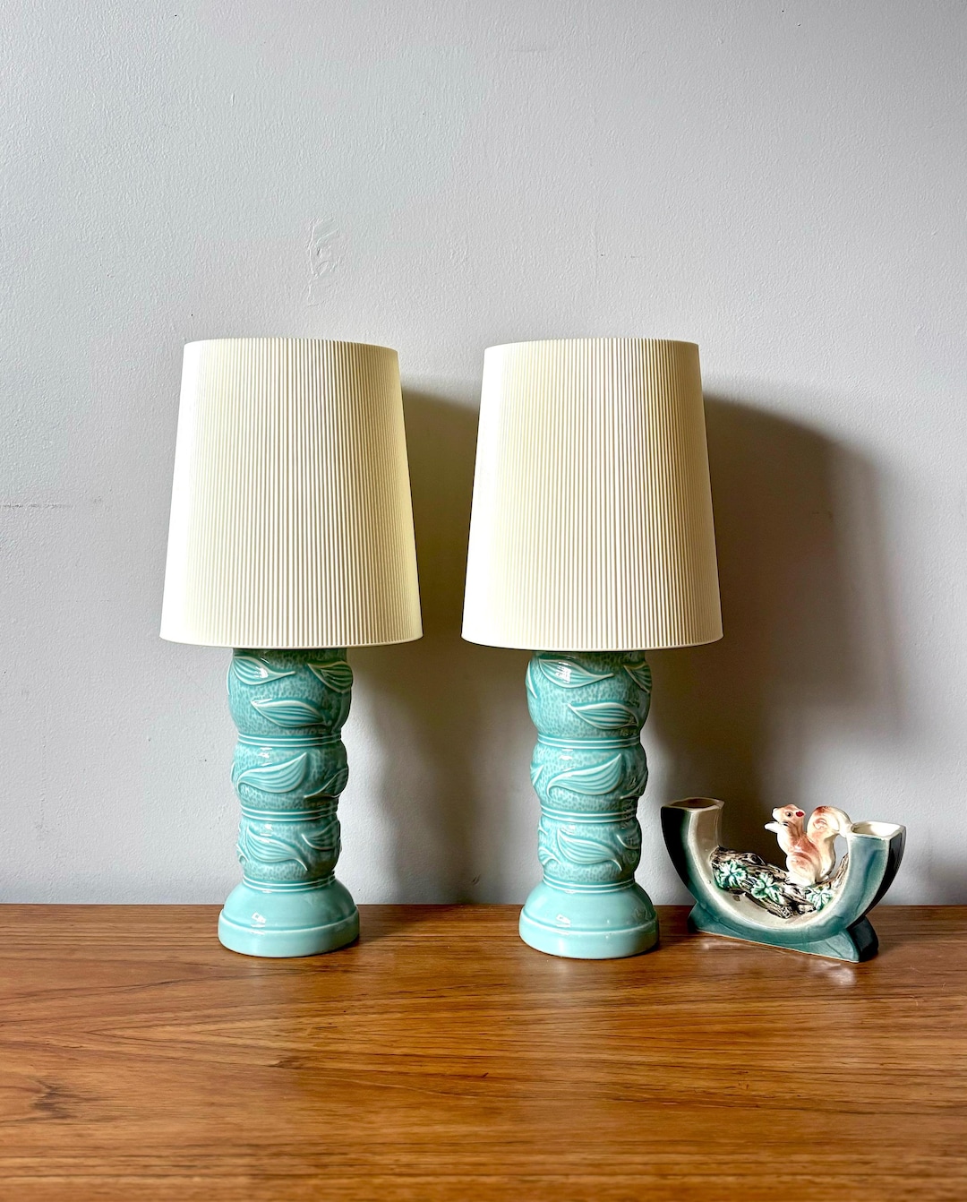 MCM Atomic Era Night Table/ Boudoir Lamp (base) PAIR Aqua Blue (ceramic ...