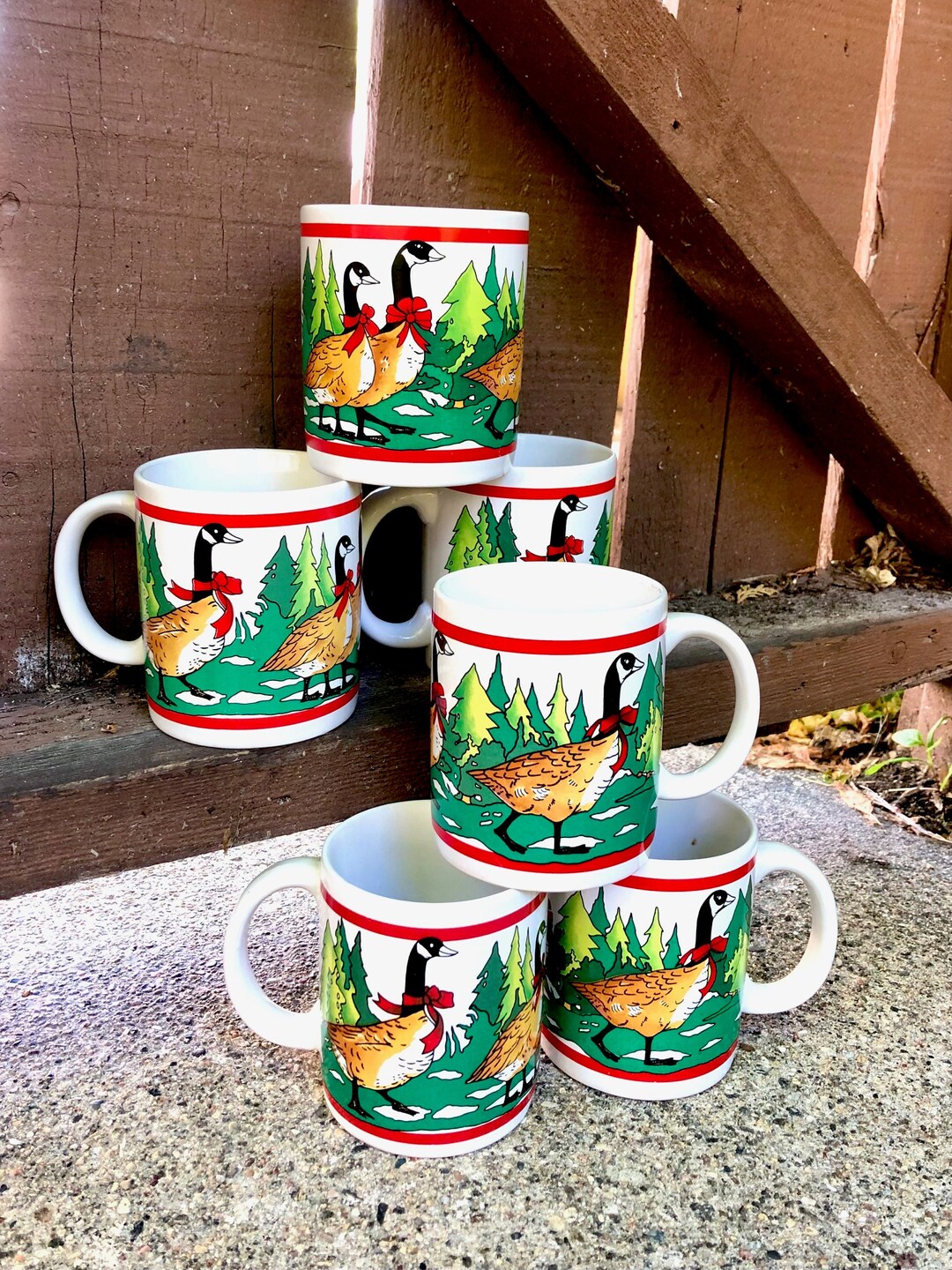 Vintage Christmas~ Goose/ Geese Mug SET of 6- Circa 1986/ 1980s ...
