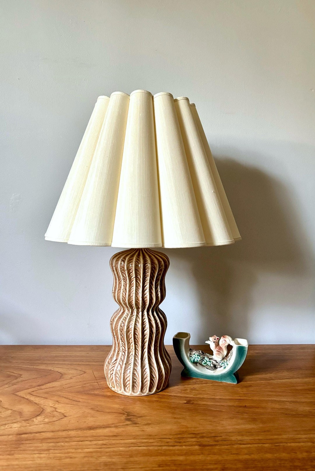 MCM 1950s Cactus-sculptural Lamp With Linen Shade (ceramic) 2 Feet Tall ...