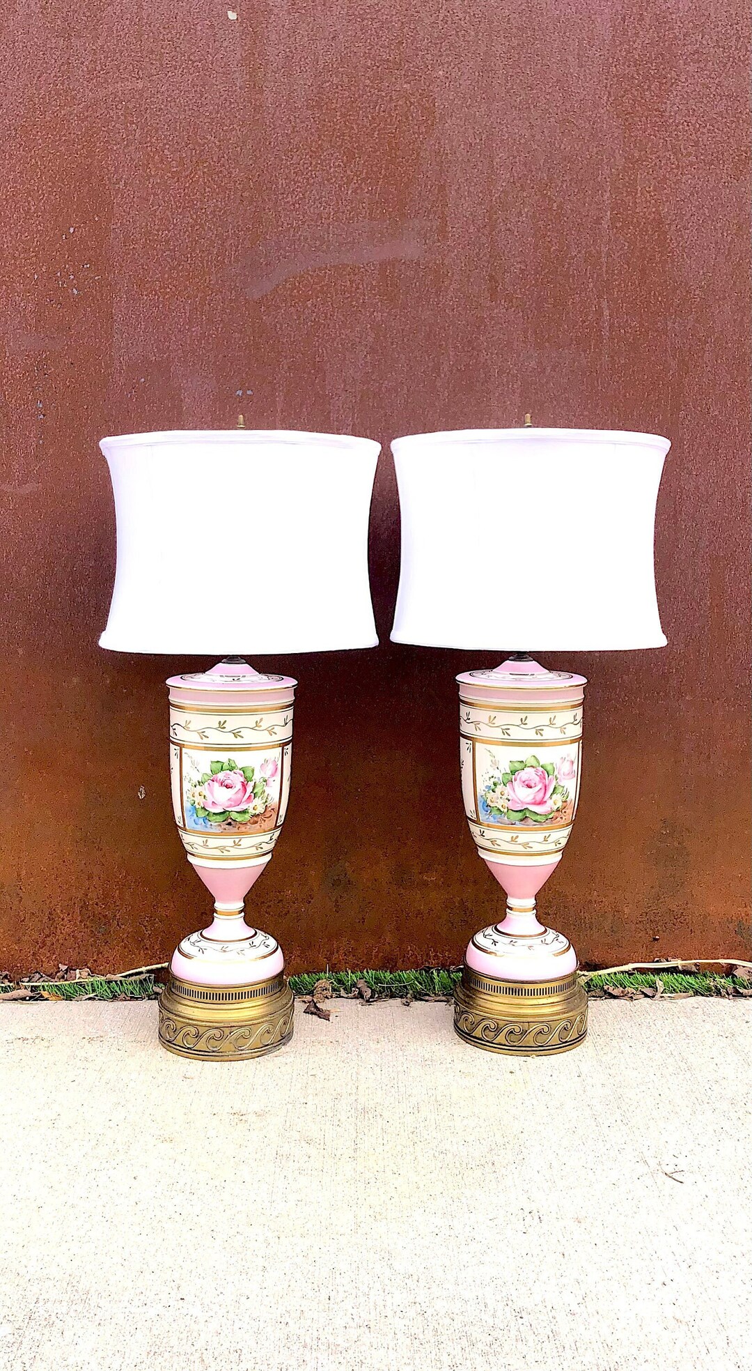 Neoclassical Hand Painted Porcelain Lamp PAIR/ Porcelain Urn Shape Lamp ...