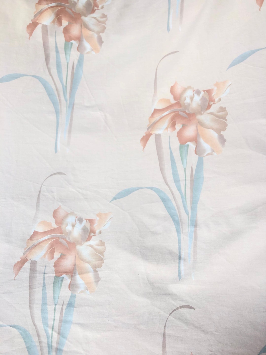 1980s Post Modern/ Palm Beach Regency Style Iris Fabric large Print ...