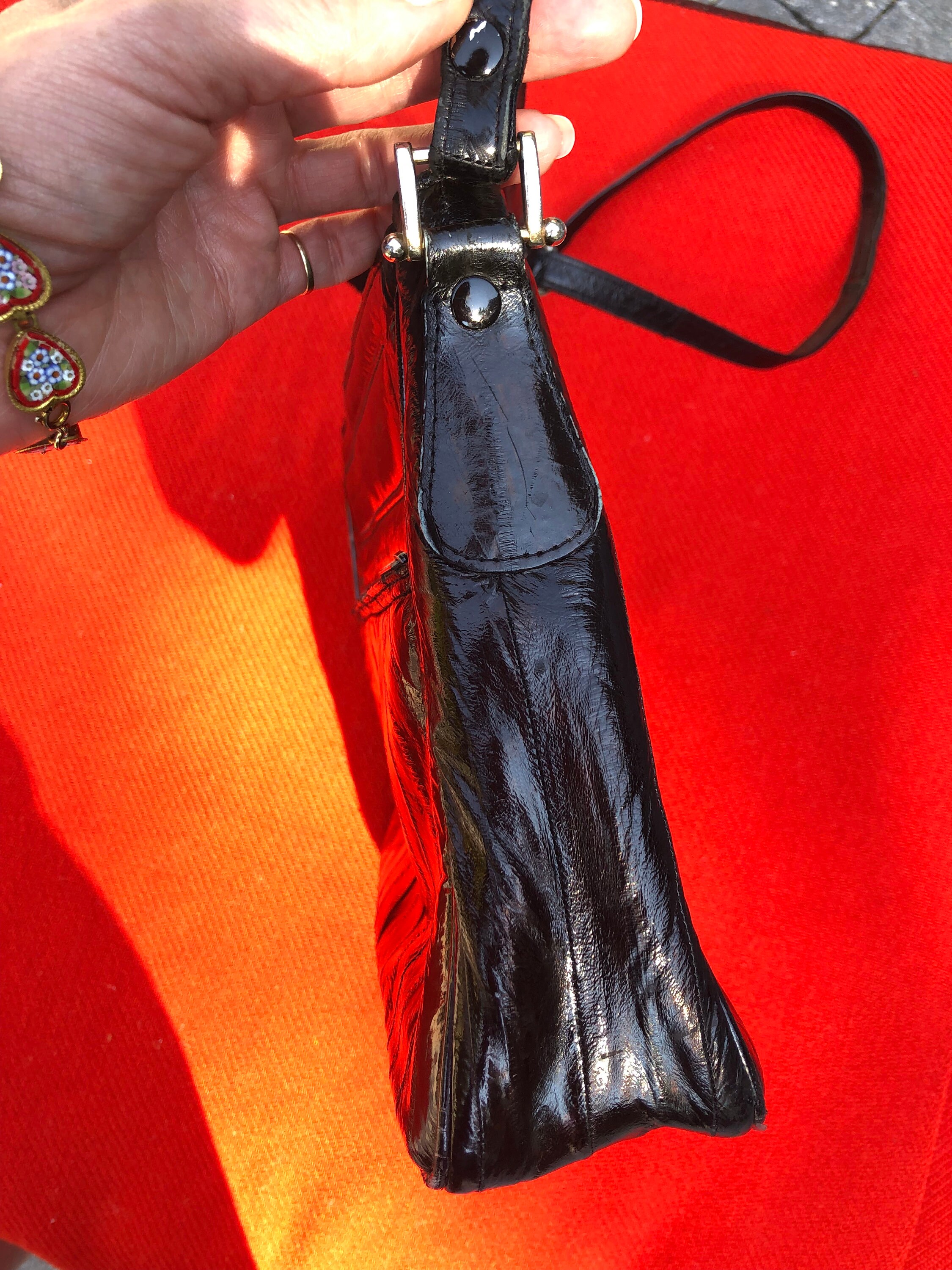 Vintage Black Patent Eel Skin sea Leather Shoulder - Etsy