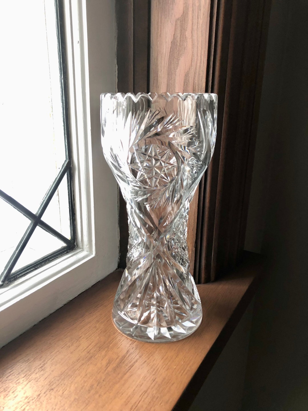 Lead Crystal Corset Vase- Scalloped Edge Pinwheel Design- Circa 1930 ...