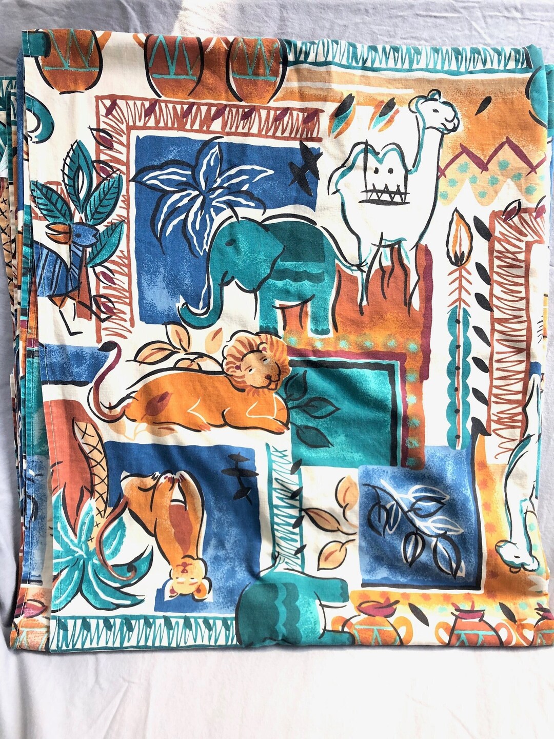 Vintage Safari Animals Queen Flat Sheet Circa 1980-1990s. - Etsy