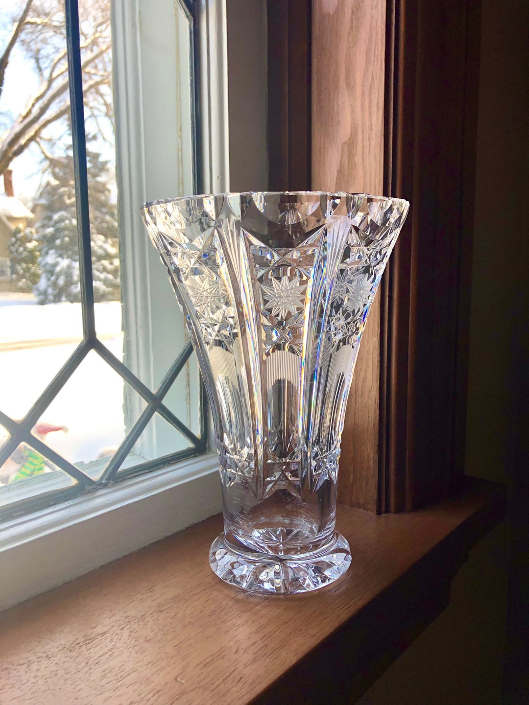 Vintage Lead Cut Crystal Fluted Vase~ Pinwheel/ Geometric Design ...