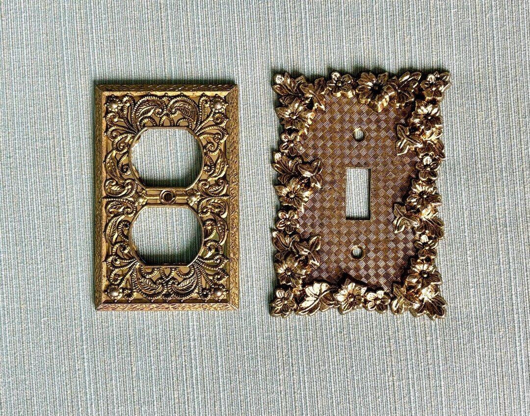 MCM Ornate Metal Floral Design Single Filigree Brass Plug Plate~ Circa ...