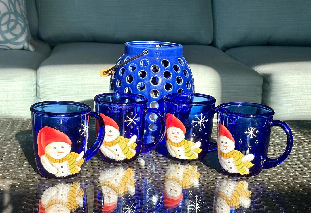 4 SET- Cobalt Blue Glass Arcoroc France Mugs- Circa 1980-90s, Vintage ...