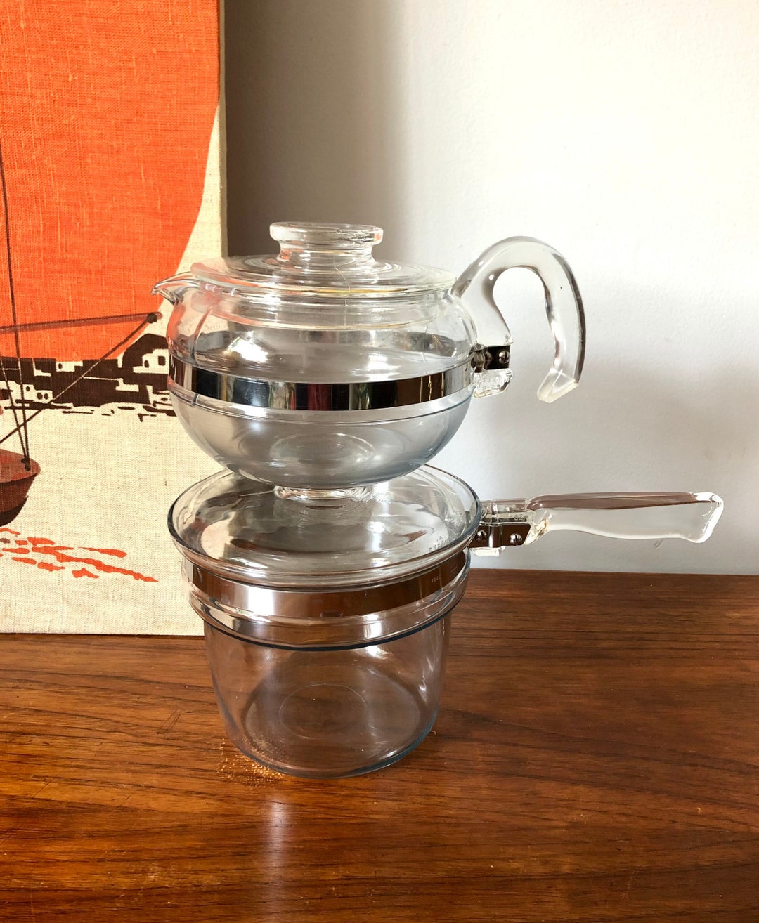 Vintage Pyrex Flameware 6 Cup Teapot &1.5 Qt Lidded Pot Duo Together as ...