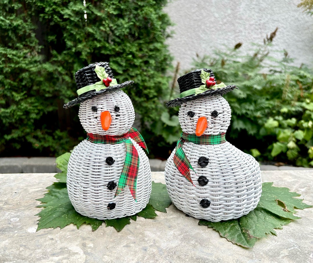 Vintage Wicker Snowman Baskets: "sam the Snowman" 1980s Christmas Decor ...