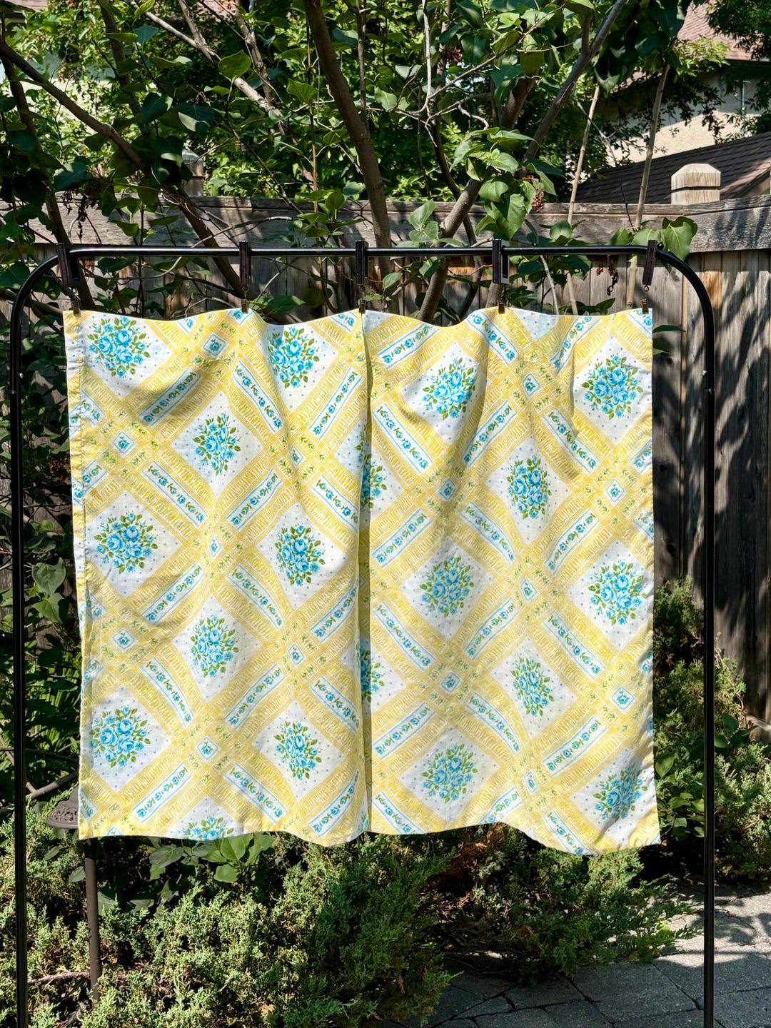 Vintage Mid Century Yellow & Blue Floral Pillowcase Pair by Utica(usa ...