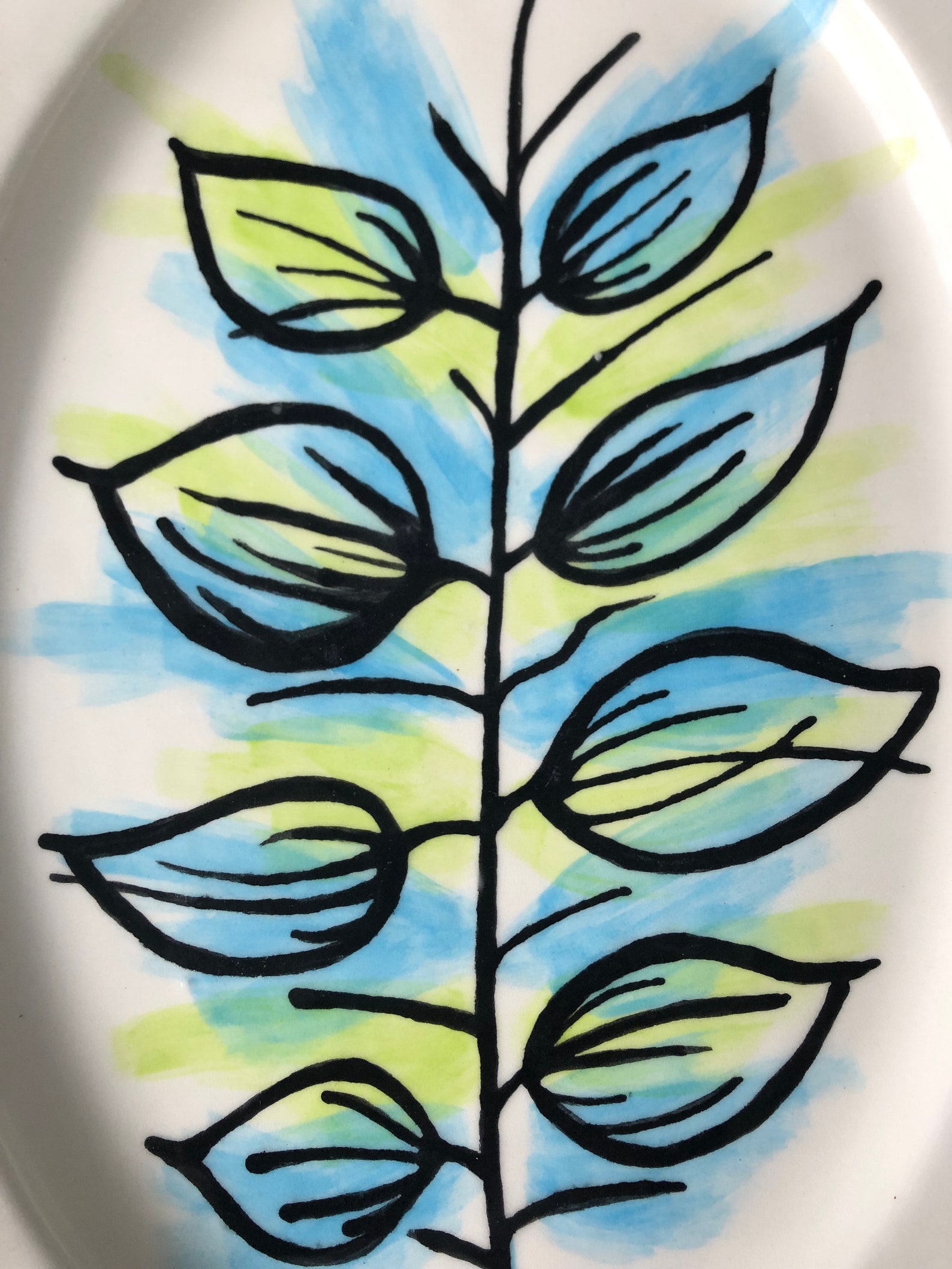 MCM Atomic Era Serving Platter: Hand Painted Ceramic, 1950s Oval Plate ...