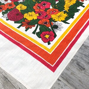 1960s Pure Linen Flower Power Print Table Cloth ( 4 Foot 2inches by 5 ...