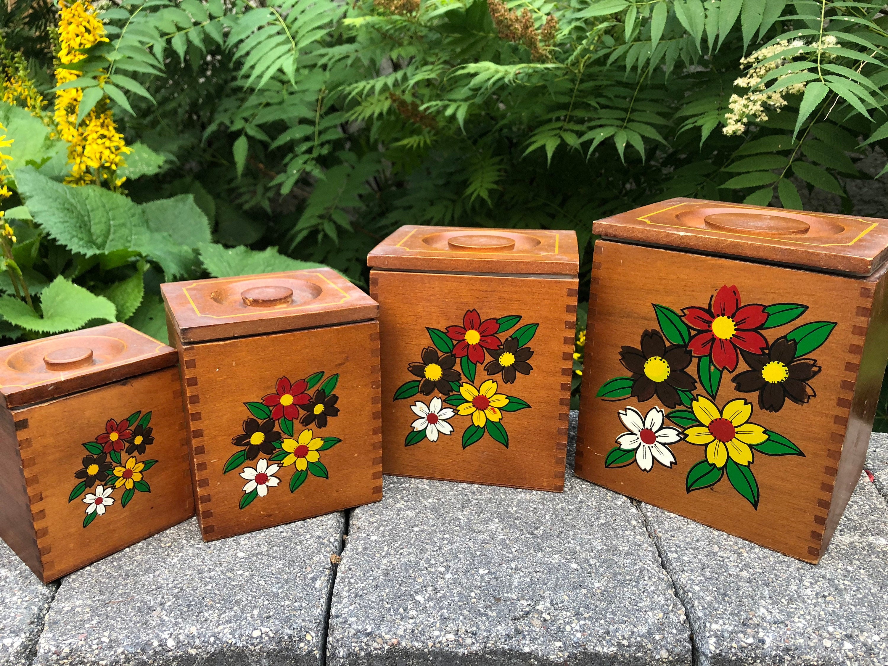 Jars & Containers Hand painted 12 Piece Wooden Dovetail Stacking Flower ...