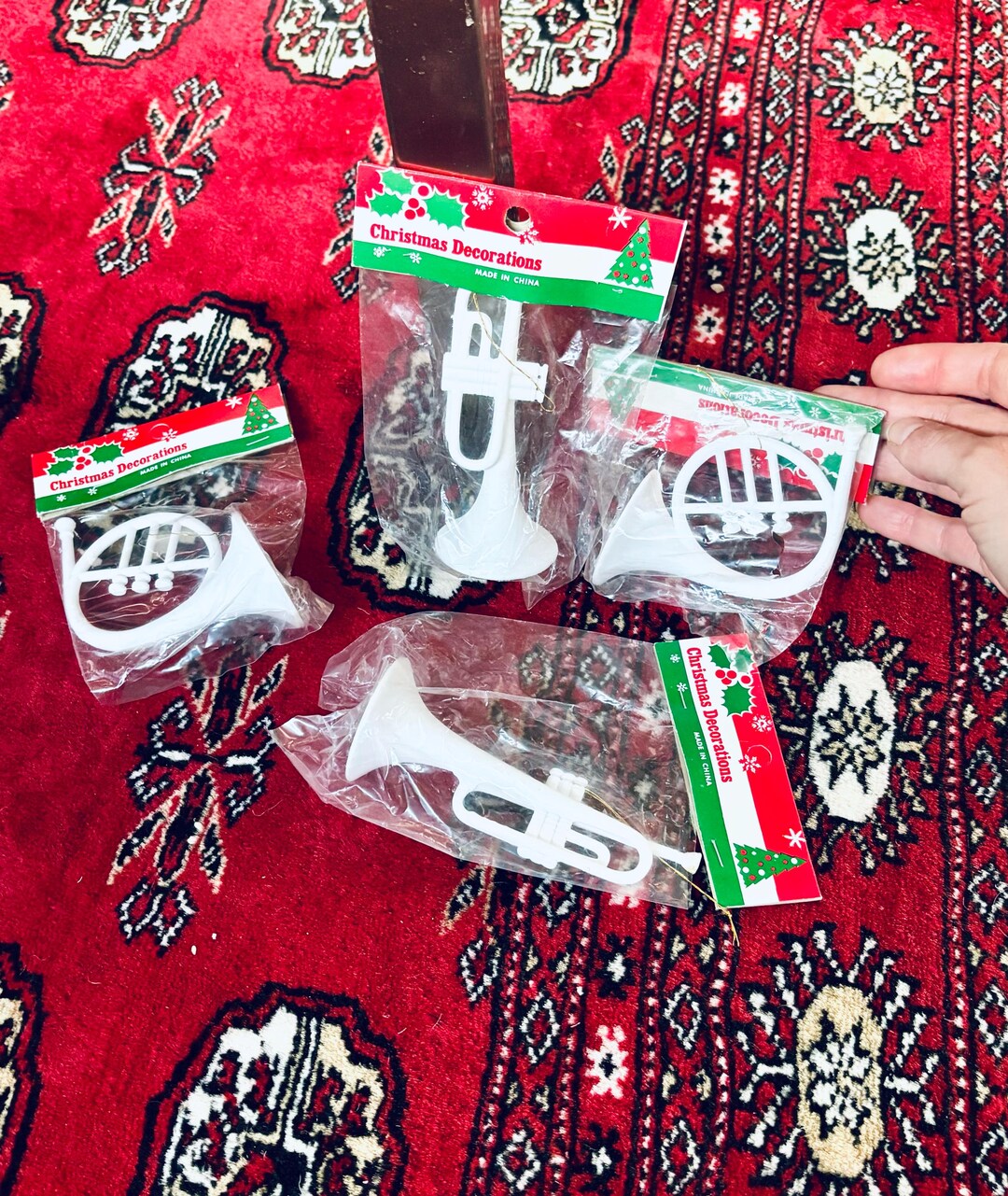 Vintage French Horn/ Trumpet Christmas Ornament Set of 4. (white) Circa ...